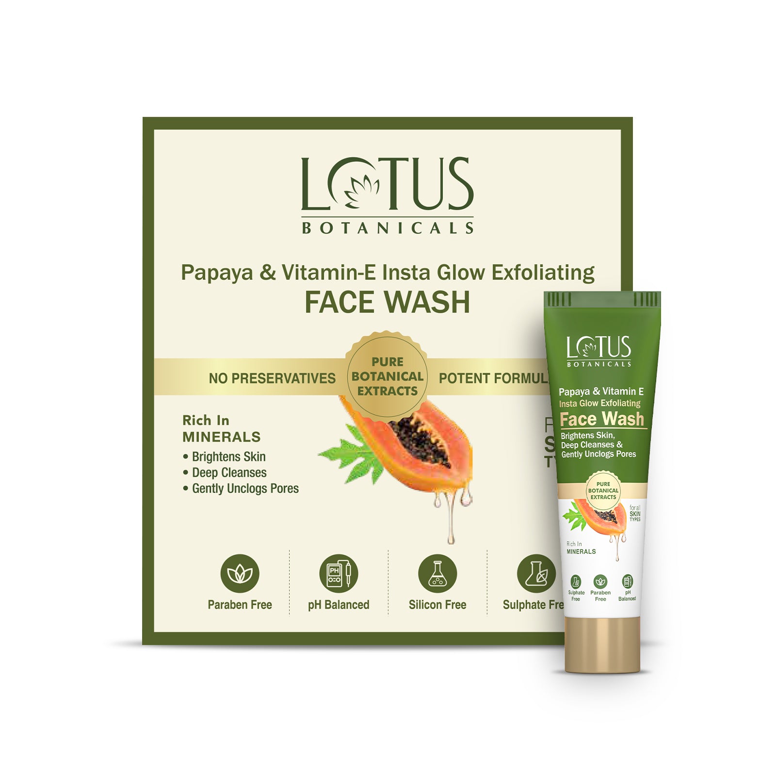 Lotus Botanicals Papaya & Vitamin E Insta Glow Exfoliating Face Wash